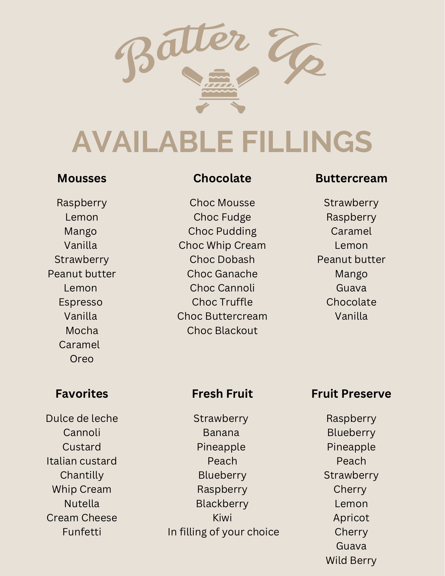 Bakery Fillings| Batter Up Bakery